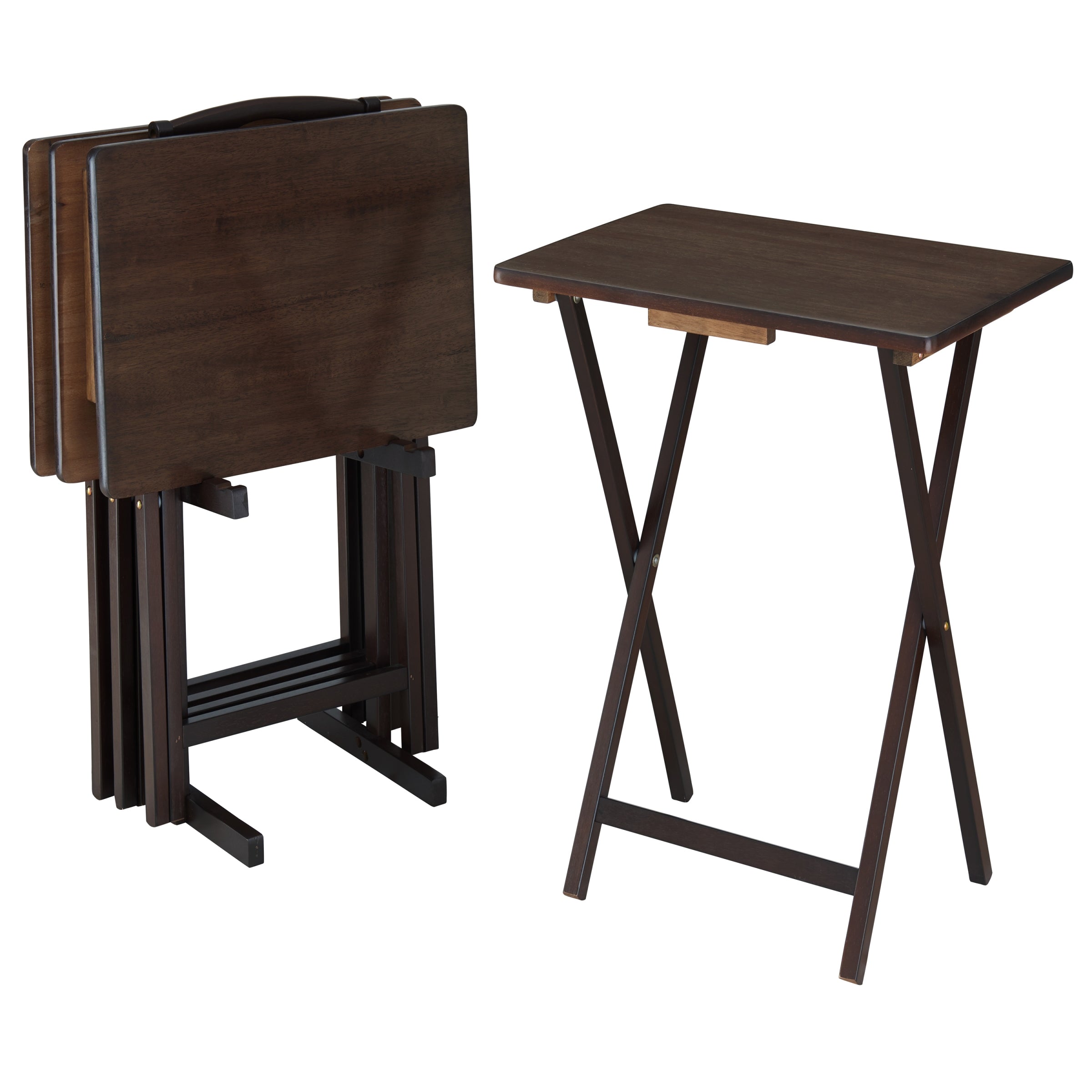 Mainstays Walnut 5 Piece Folding TV Tray Table Set 4 Trays 1 Stand US2DK
