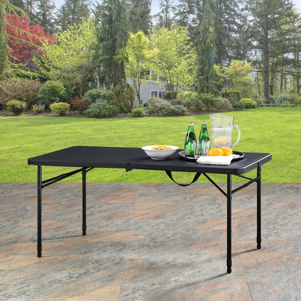 4' Fold-in-Half Adjustable Table, Rich Black | US2DK
